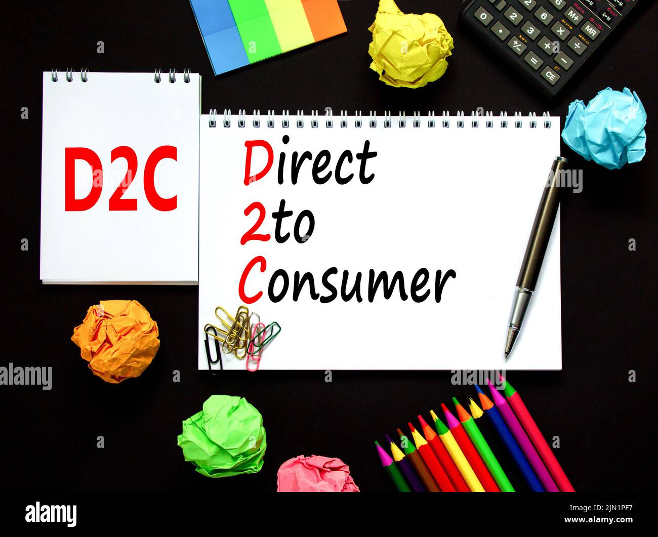 D2C direct to consumer symbol. Concept words D2C direct to consumer on white note on a beautiful ...