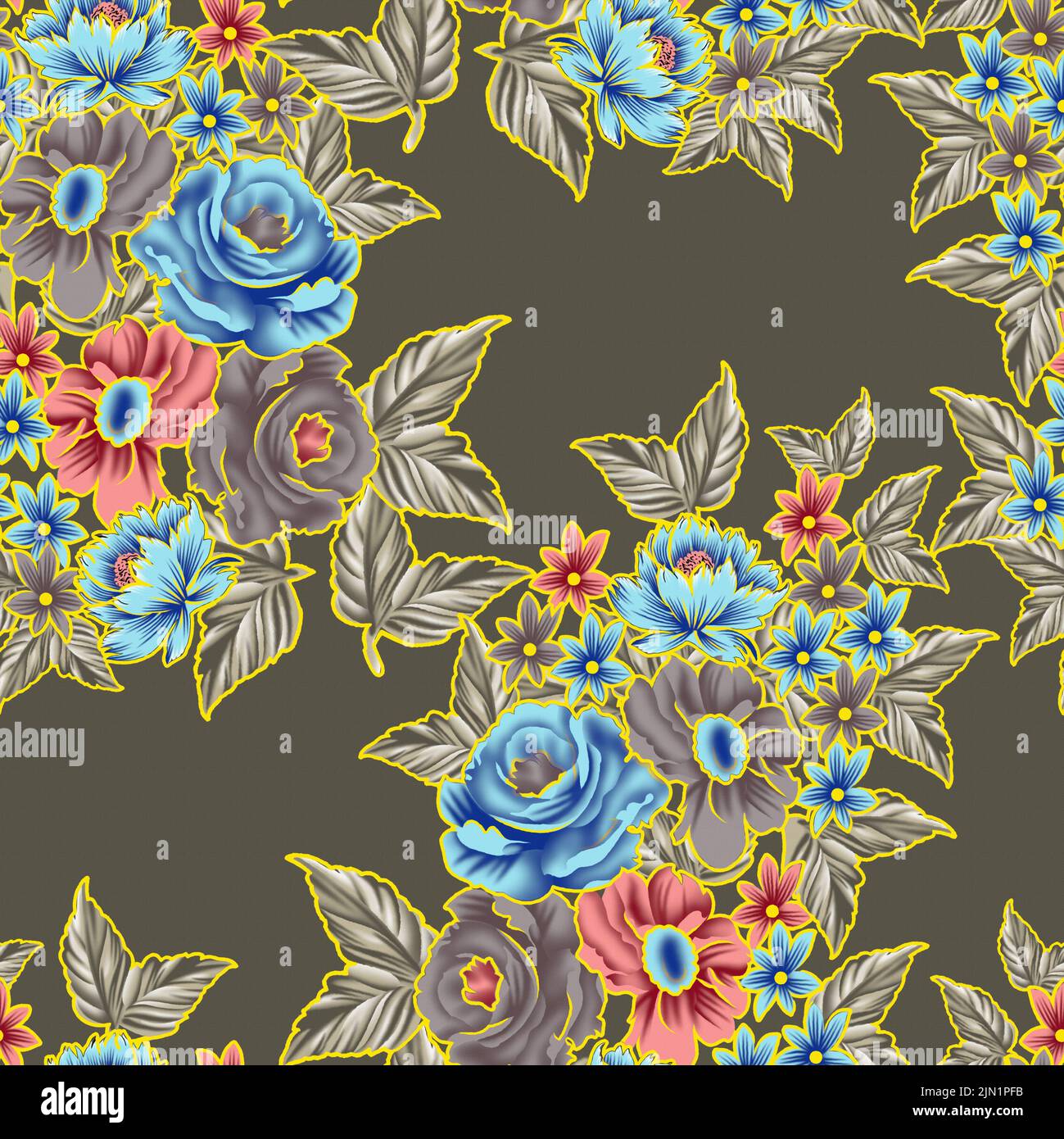 digital print flower floral seamless design Stock Photo - Alamy