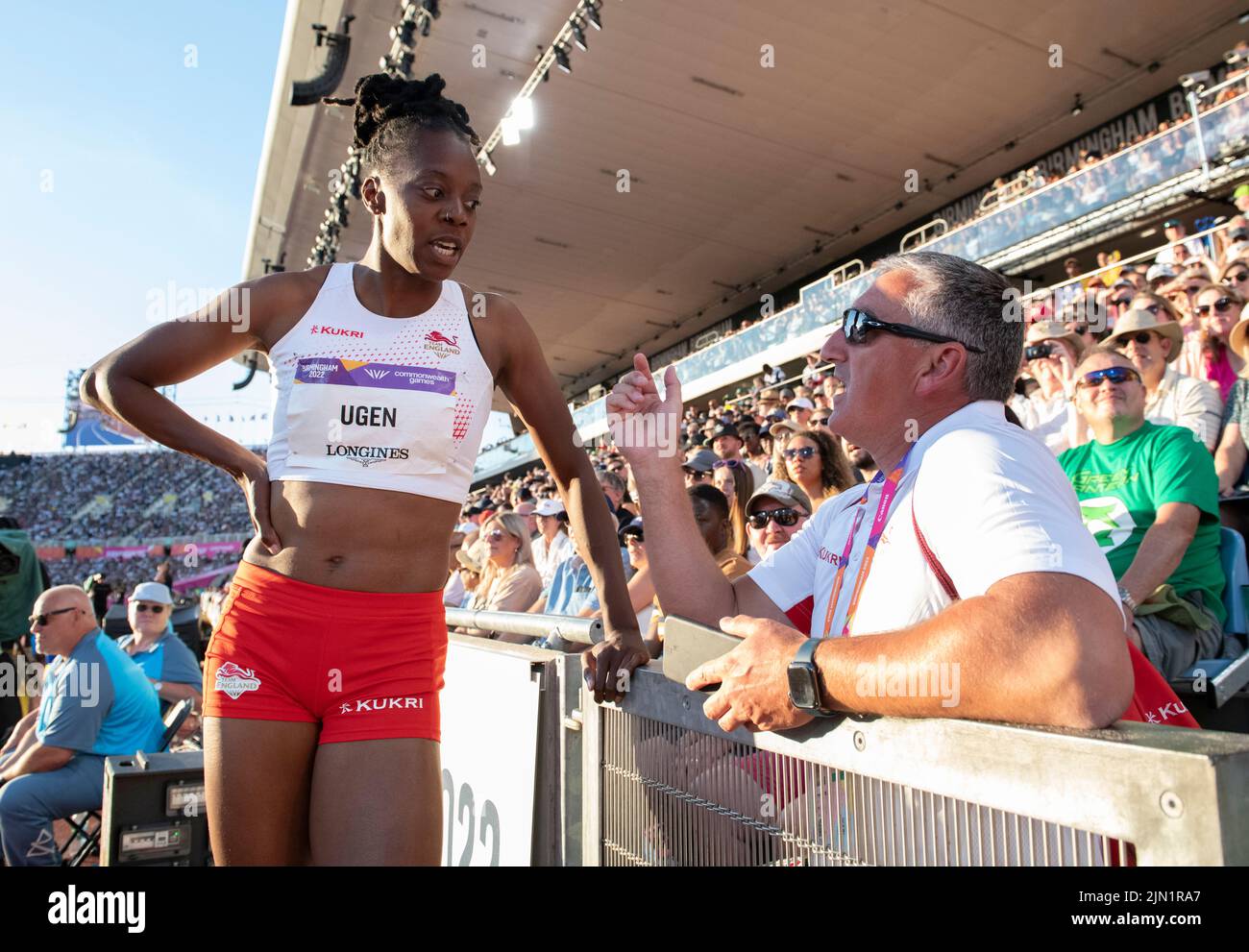 Lorraine Ugen of England competing in the women’s long jump final at ...