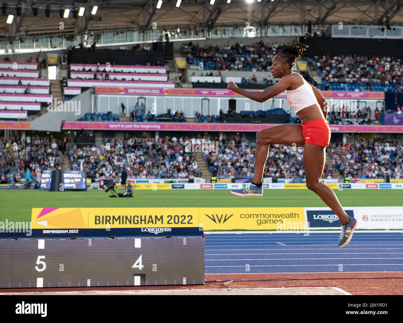 Lorraine Ugen of England competing in the women’s long jump final at ...