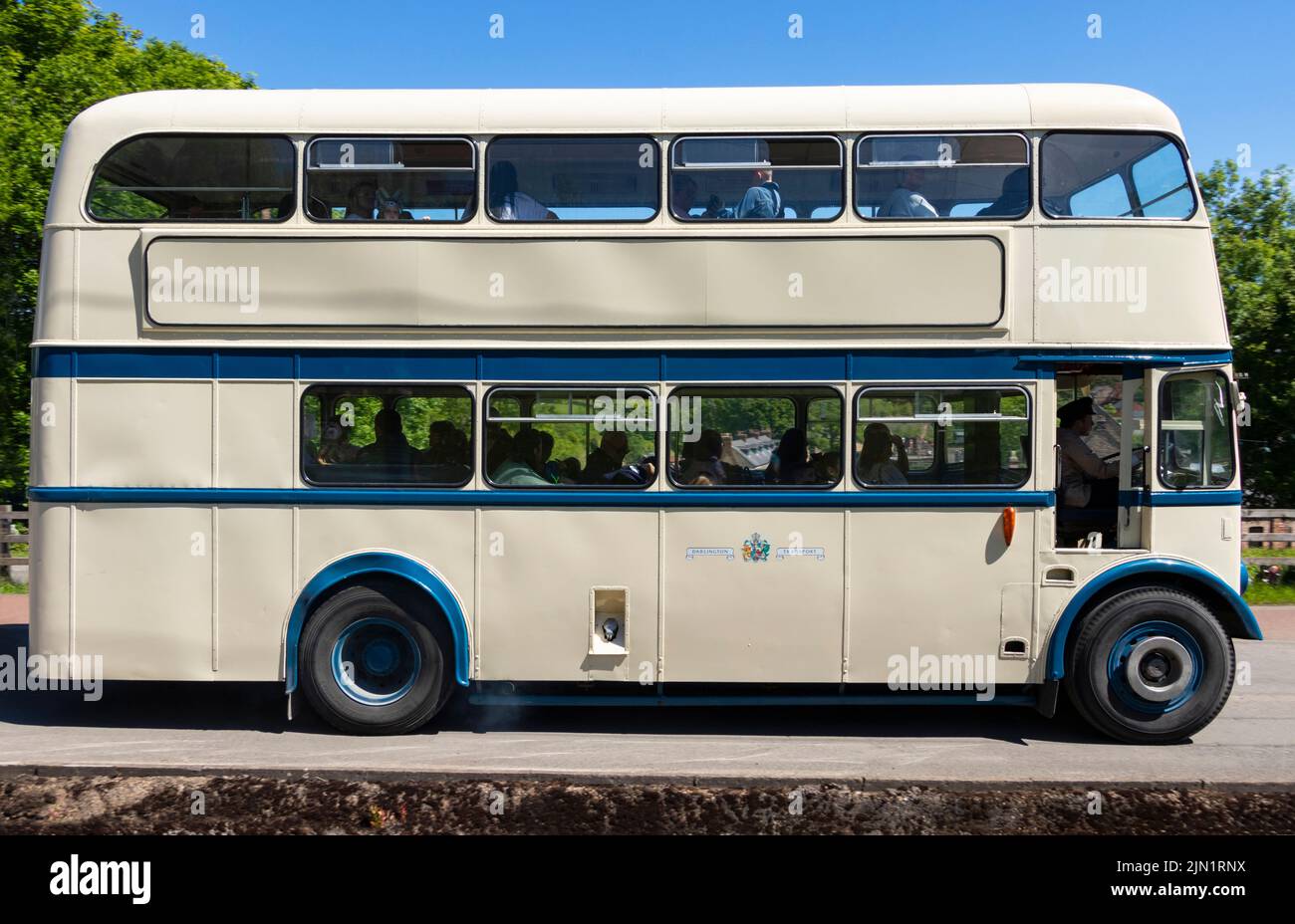 cream and blue 1964 vintage Daimler CVG5 Darlington 304, Double Decker ...