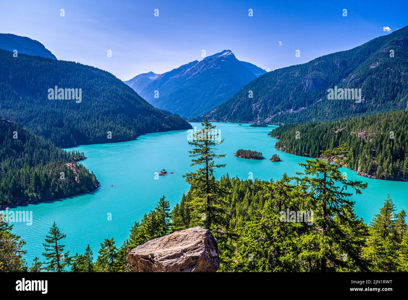 A large refreshing flow of water with a peaceful view of the lake Stock ...