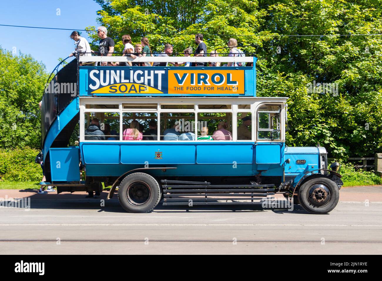 replica LGOC B-Type blue vintage double decker bus at Beamish County ...