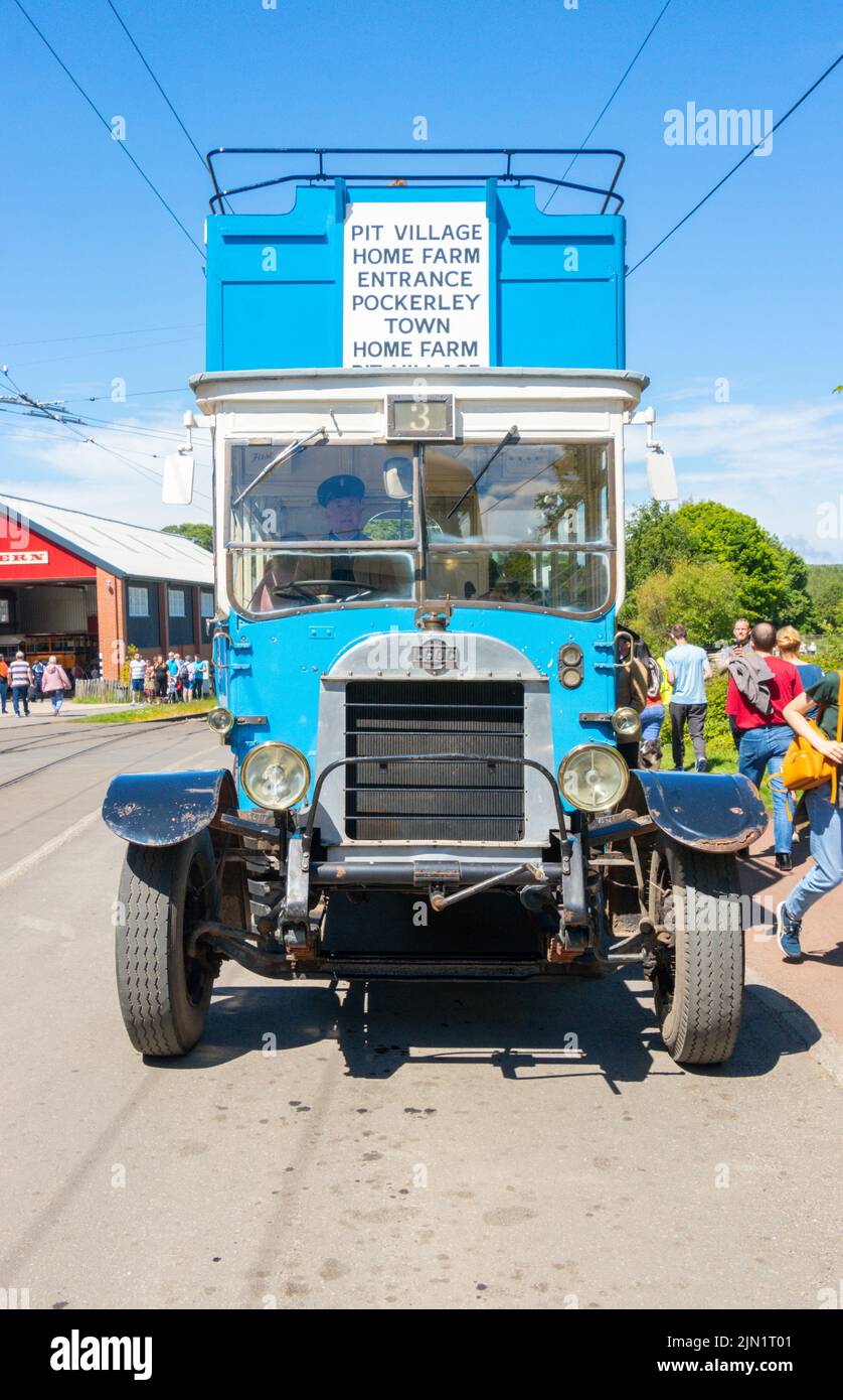 replica LGOC B-Type blue vintage double decker bus at Beamish County ...