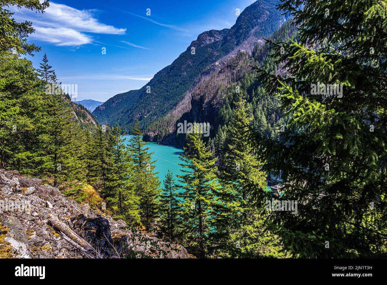 A large refreshing flow of water with a peaceful view of the lake Stock ...
