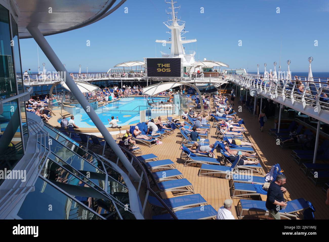 The sun deck and pool on the cruise ship Discovery 2 operated by ...