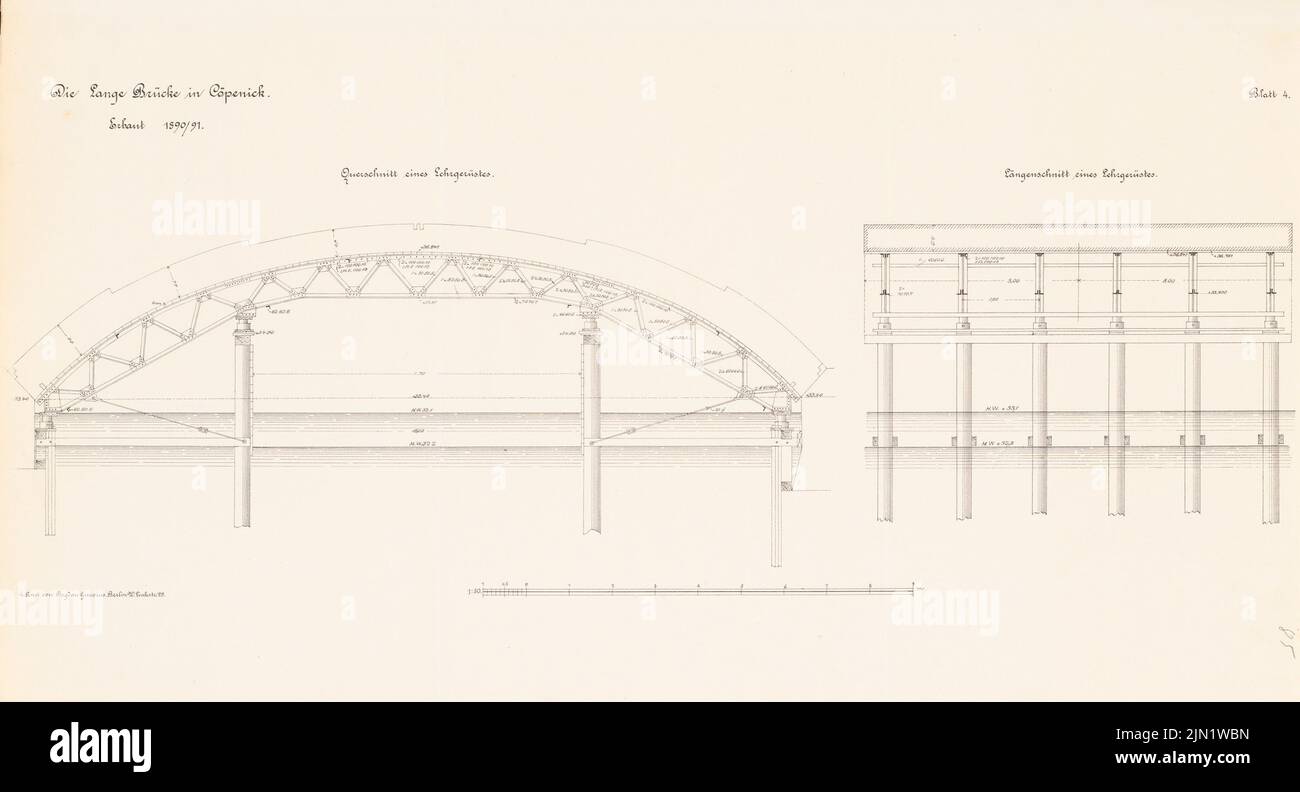 Lange brucke berlin kopenick 1890 1891 lithograph longitudinal section ...