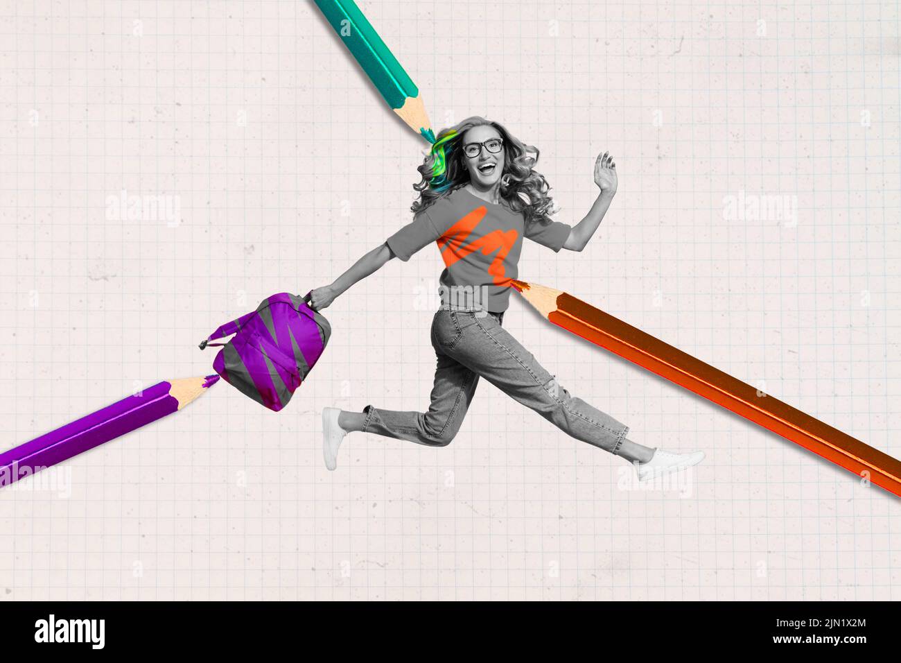 Poster collage of funny black white filter school lady advertise season ...