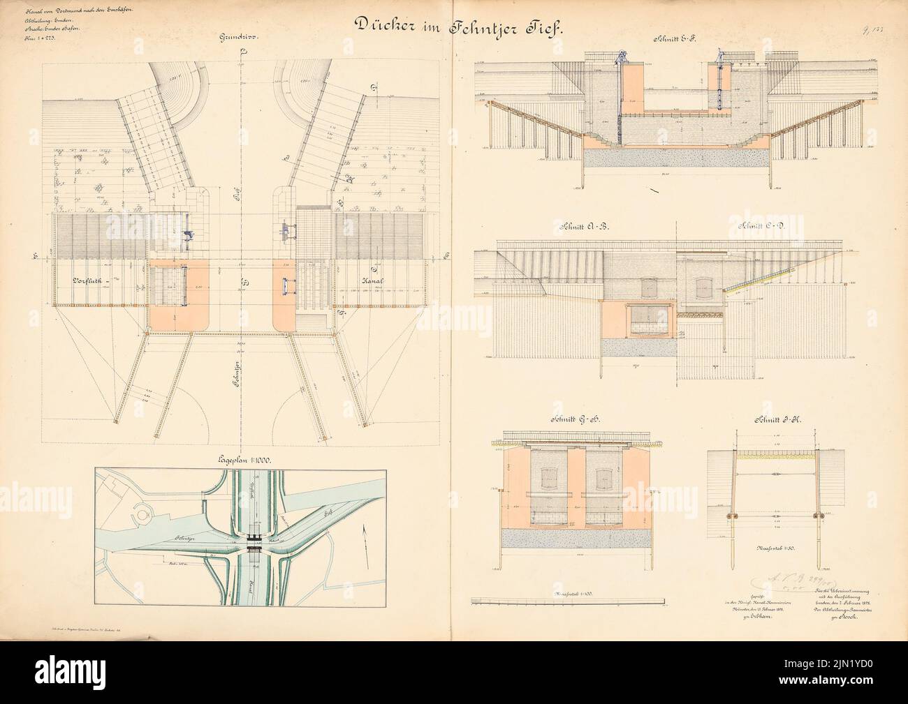 N.N., Dortmund-Ems-Canal. Düker at the Fehntjer deep, Emden: site plan ...