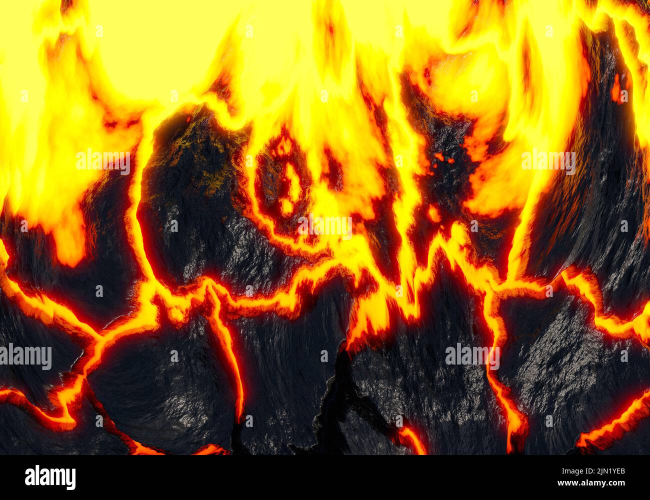 Realistic lava flame on black ash background. Texture of molten magma ...