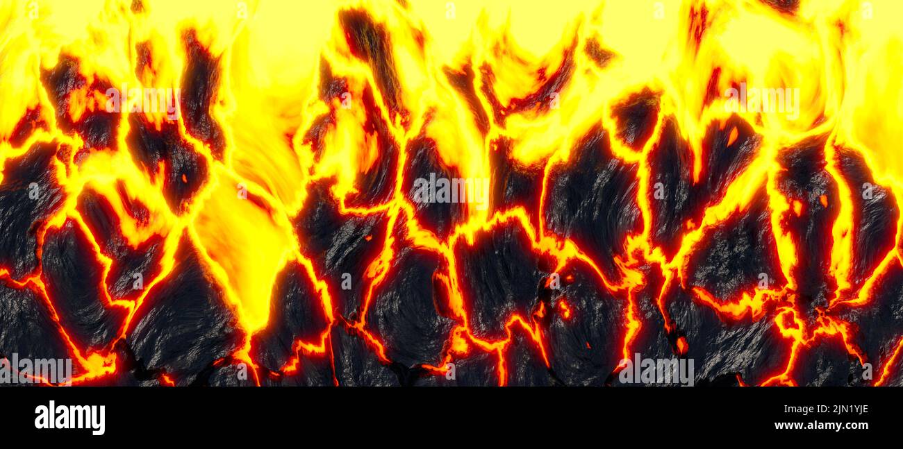 Realistic lava flame on black ash background. Texture of molten magma ...