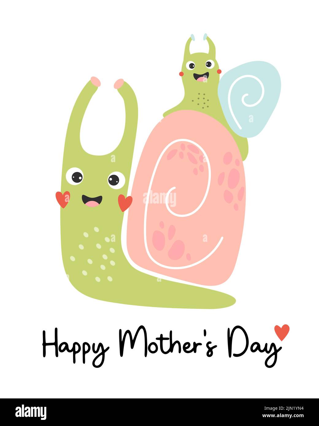 Happy mother s day. Greeting card with cute happy snail mom and her ...