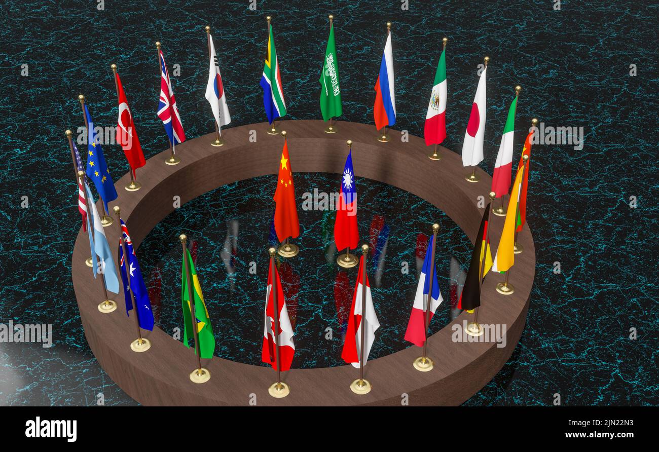 Flags G20 membership , Concept of the G20 summit or meeting, G20 ...