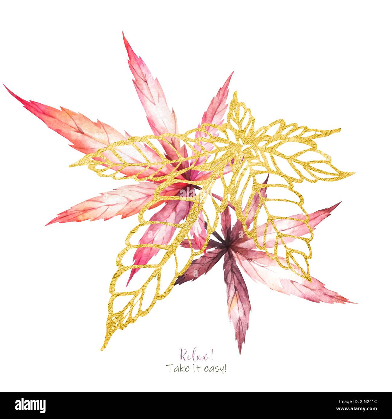 Cannabis branch sativa watercolor illustration. Medical marijuana ...