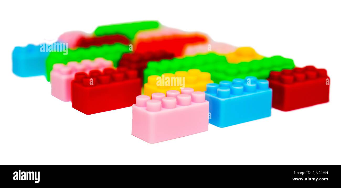 Toy colorful plastic blocks isolated on white background Stock Photo ...