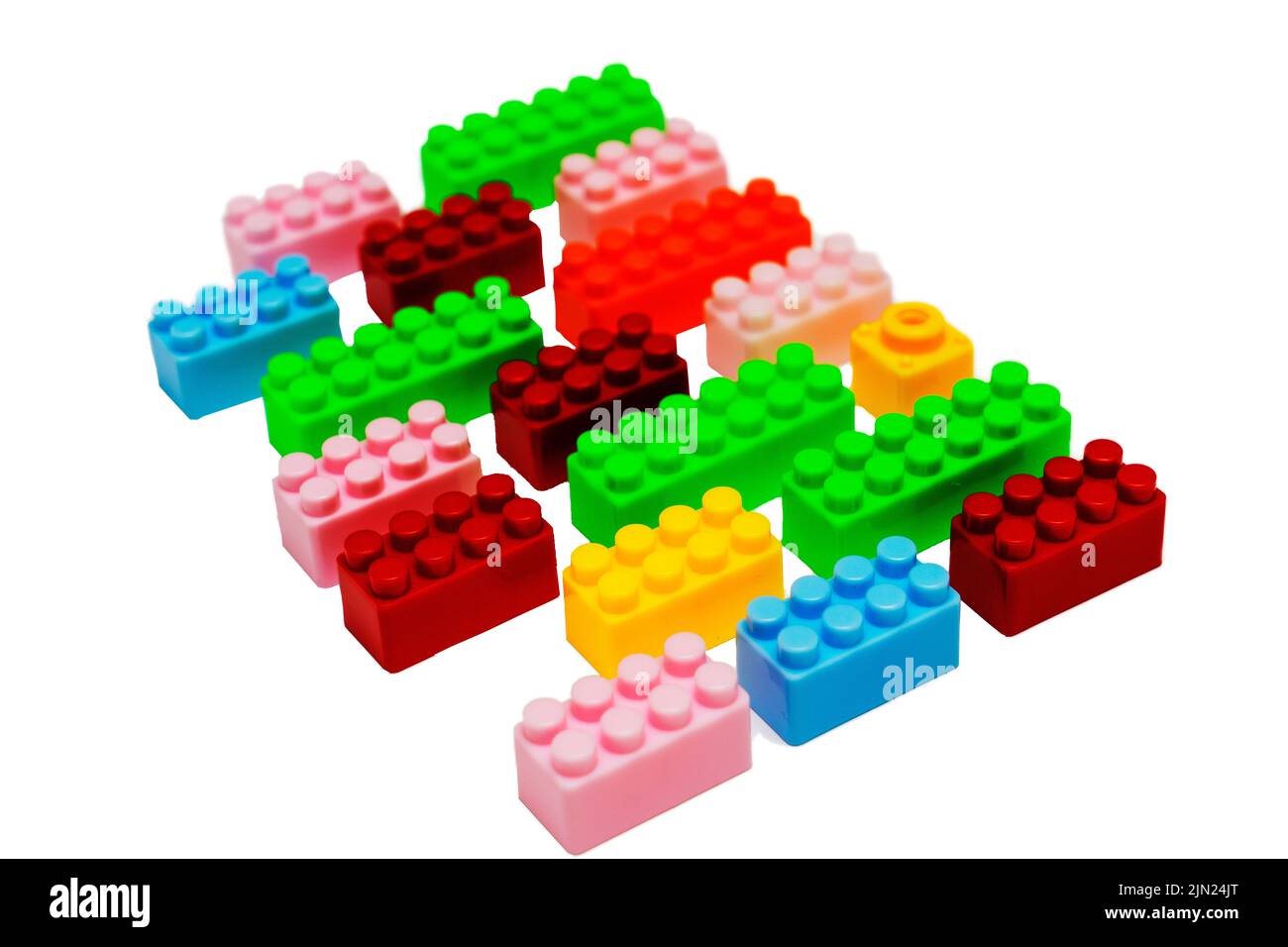 Toy colorful plastic blocks isolated on white background Stock Photo ...