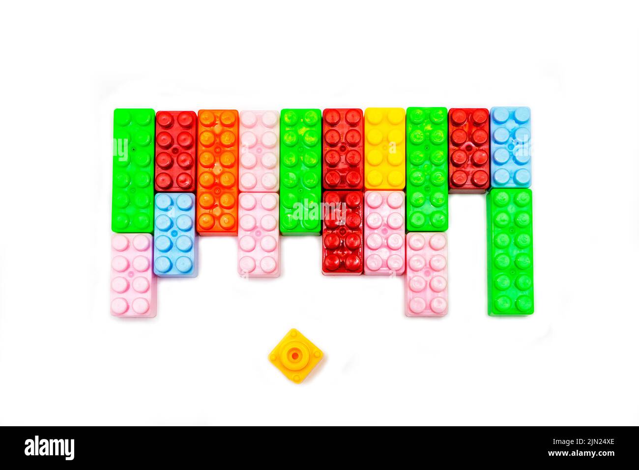 Toy colorful plastic blocks isolated on white background Stock Photo ...
