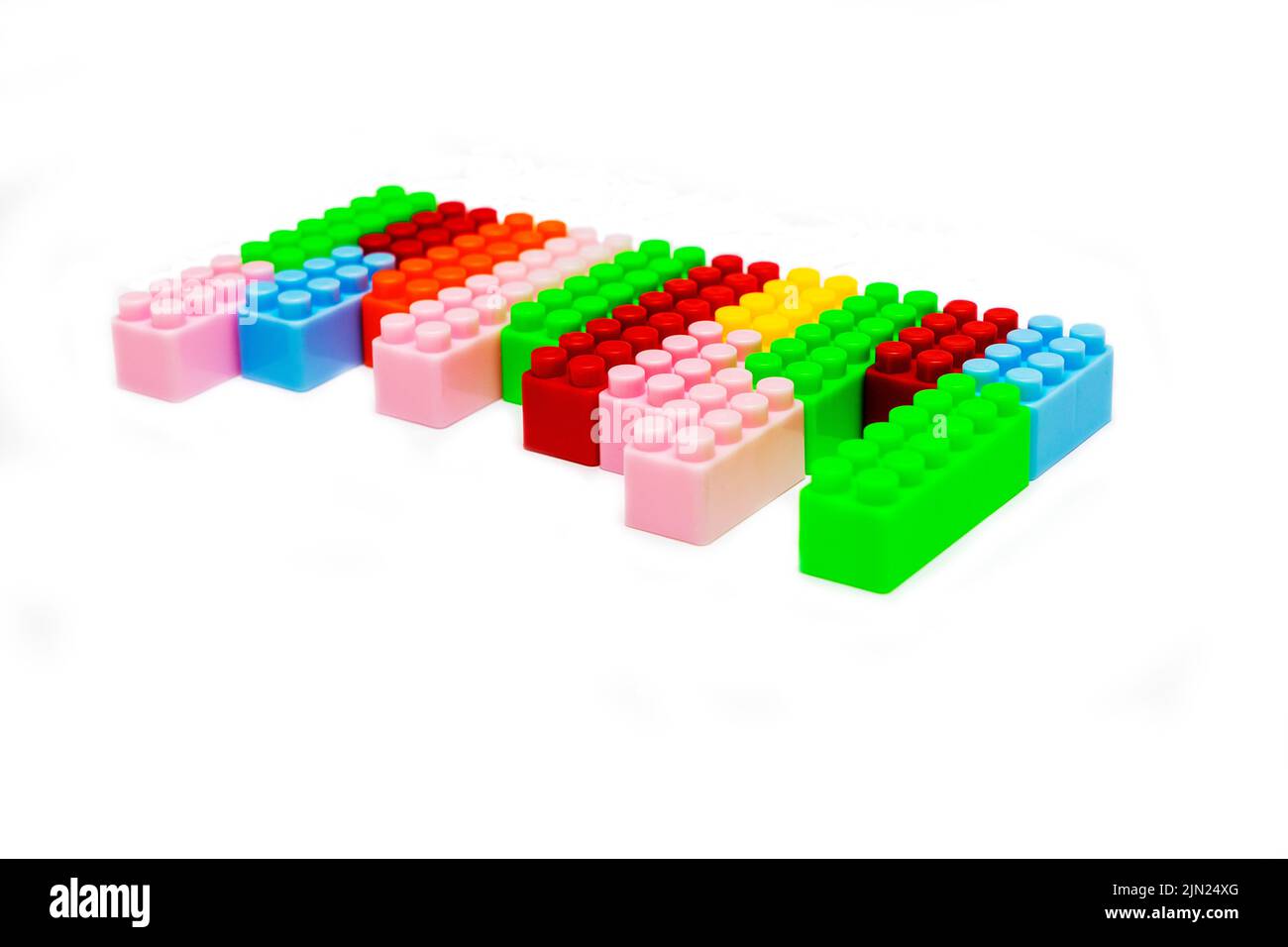 Toy colorful plastic blocks isolated on white background Stock Photo ...