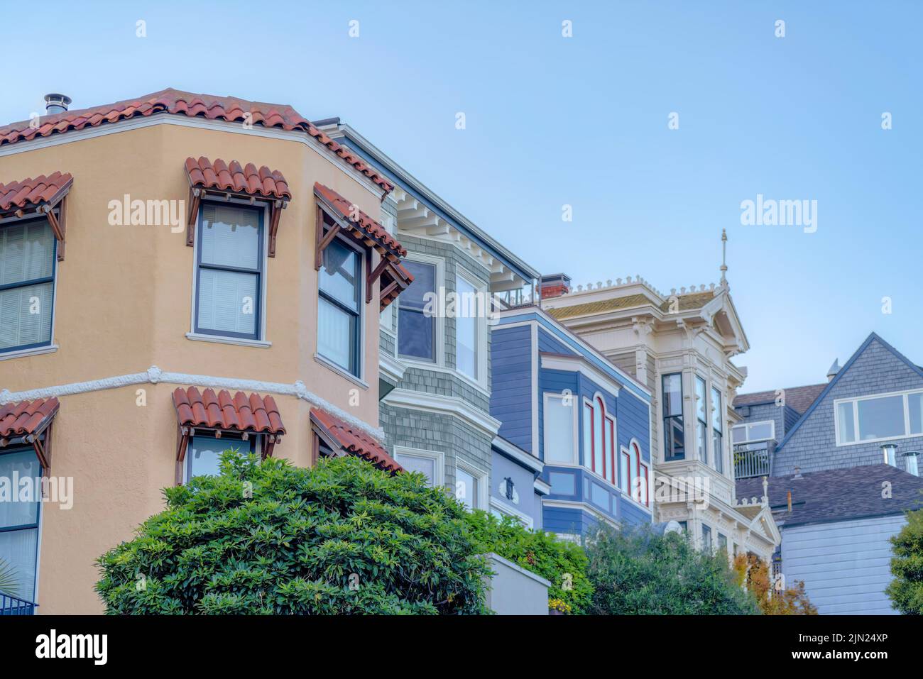 Row of houses in a low angle view at San Francisco, California ...