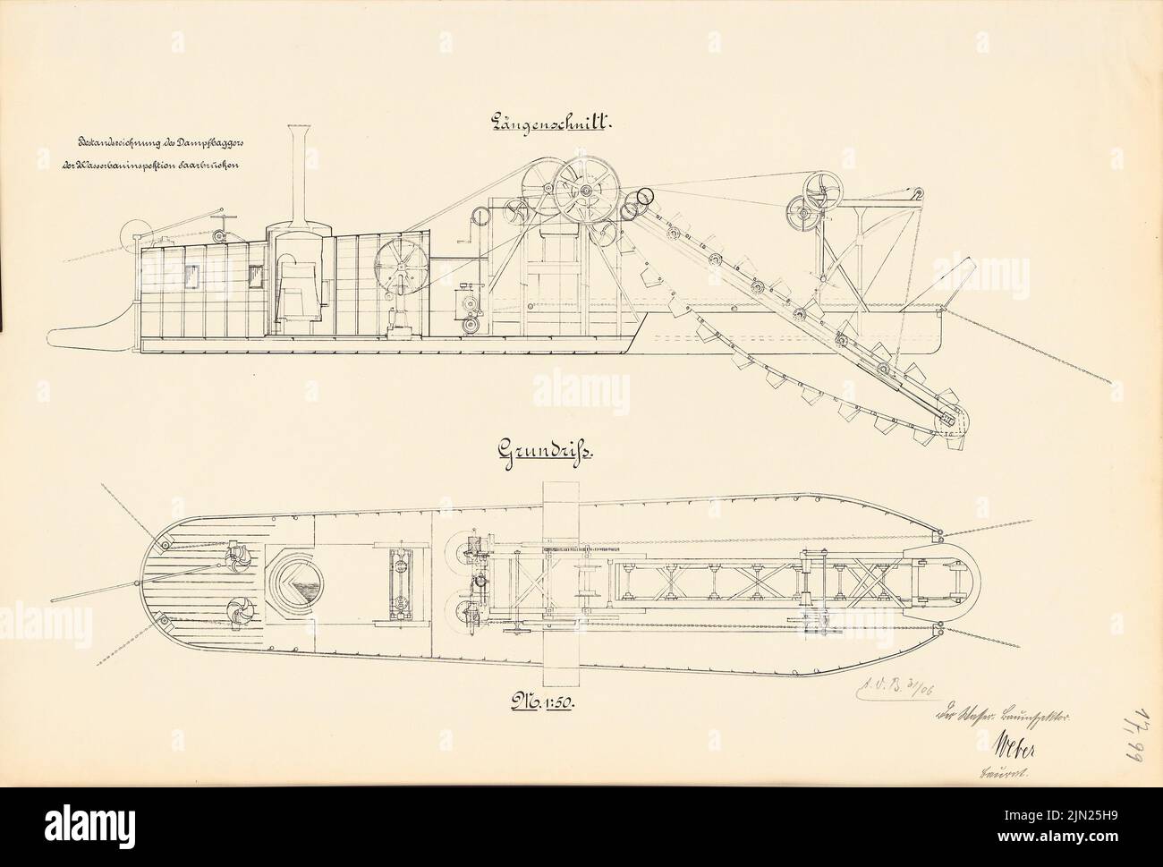 N.N., steam excavator: floor plan, cut 1:50. Lithograph on paper, 41.2 ...