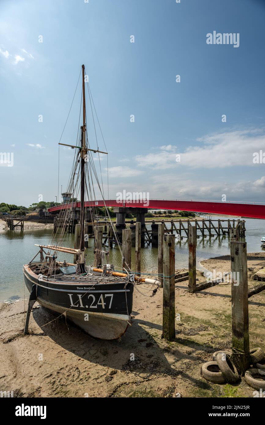 Littlehampton, July 21st 2022: A beached boat by the Ferry Footbridge ...