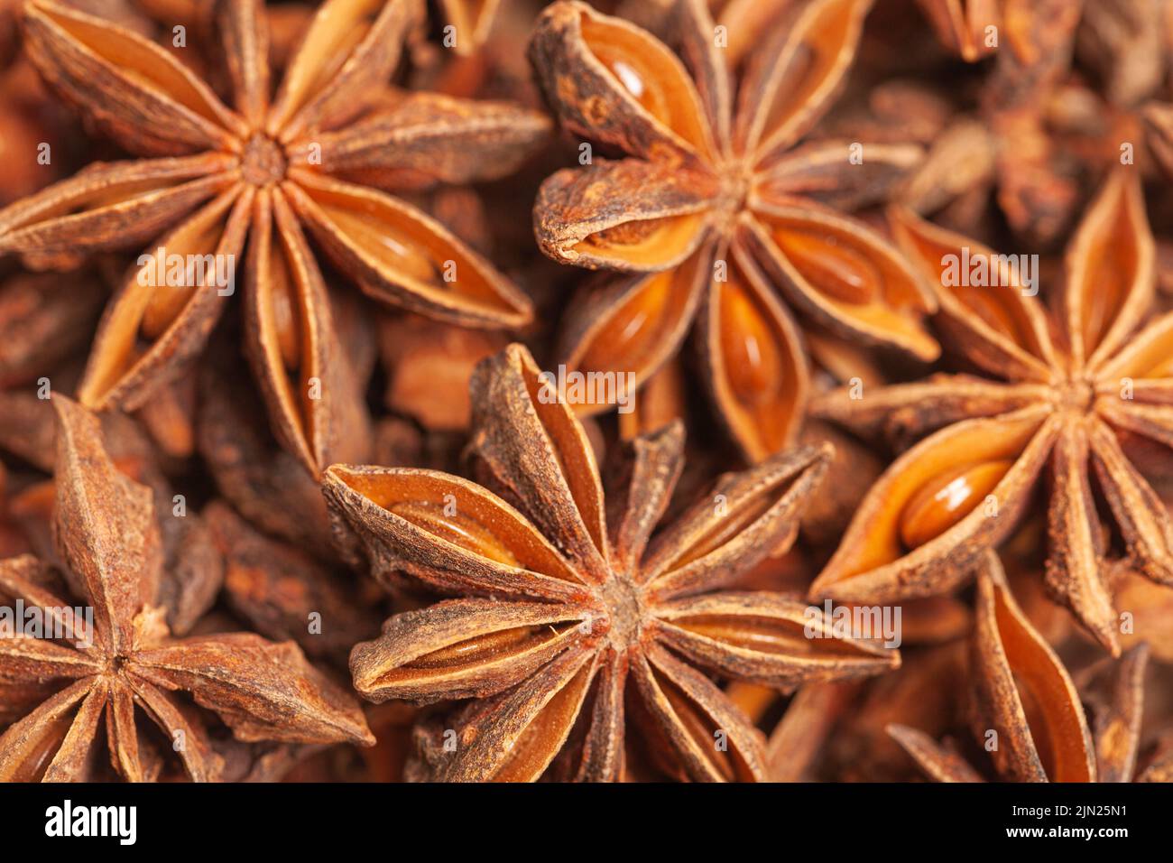 A group of star anises close up background. Dried star anise spice ...