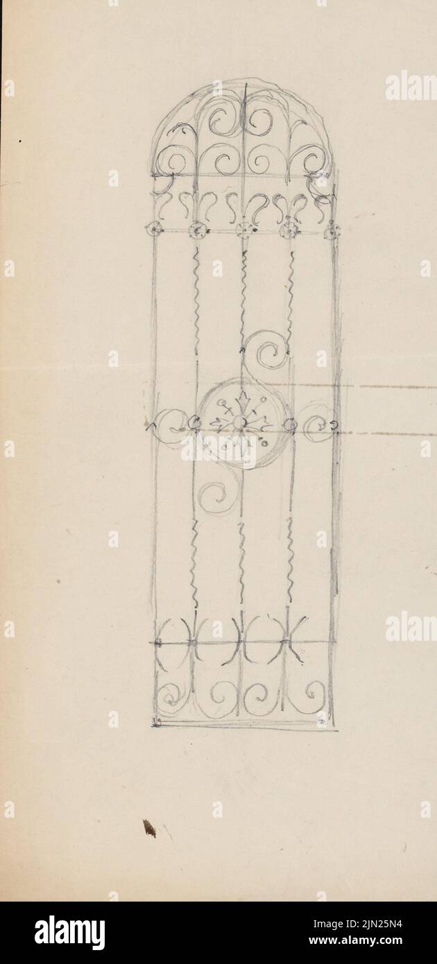 Persius Reinhold (1835-1912), wrought-iron grid: View. Pencil on paper ...