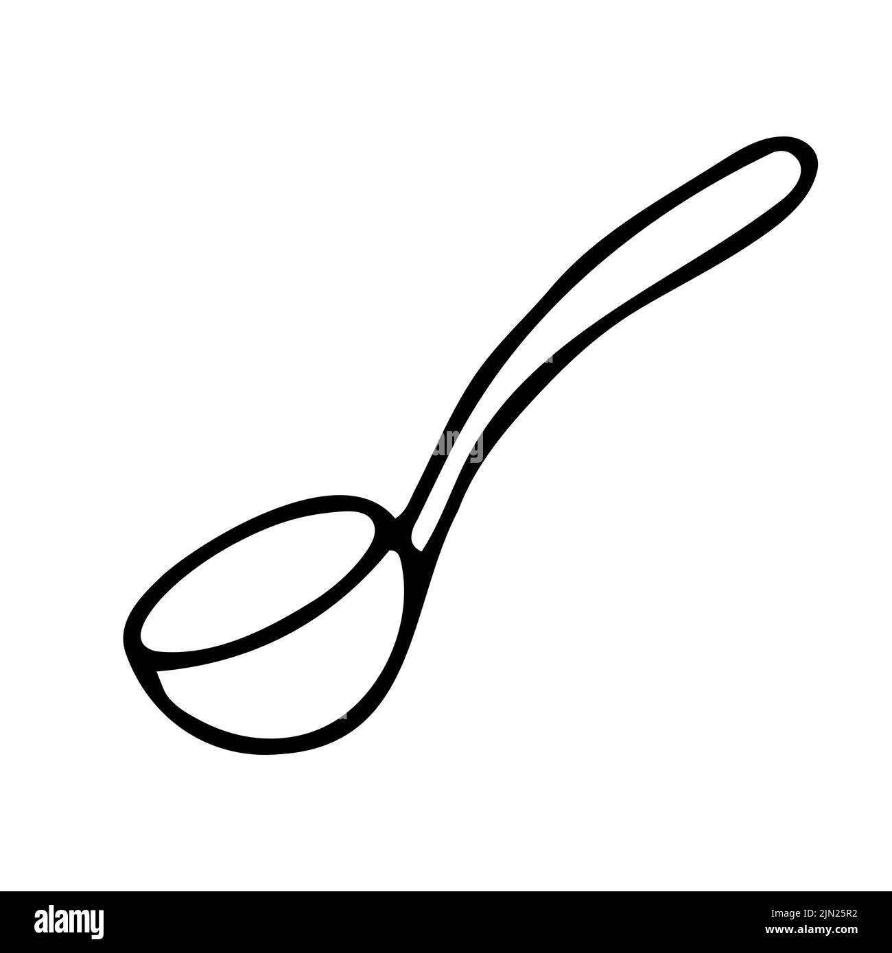 Doodle ladle for cooking food. Hand-drawn outline sifting dish isolated ...