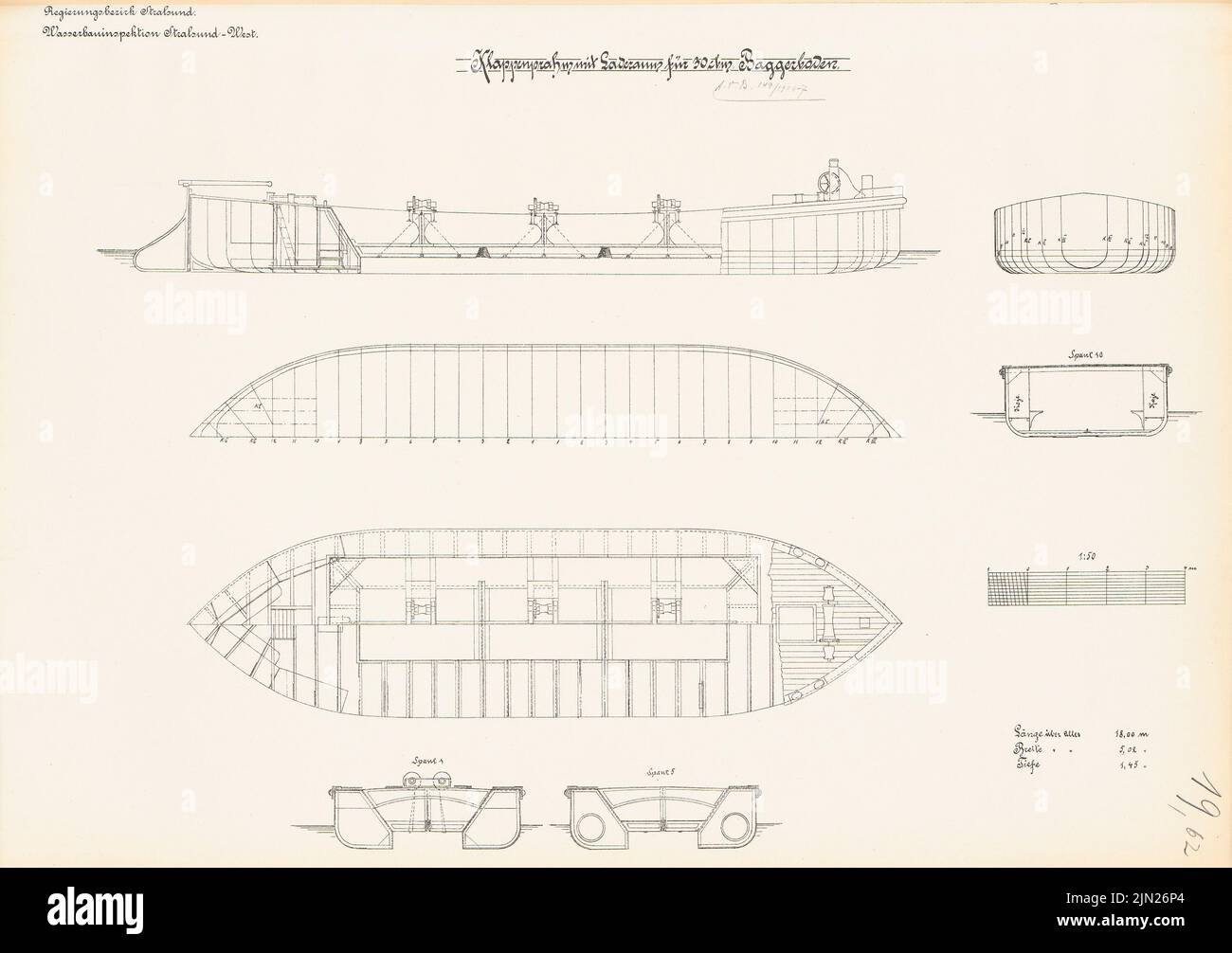 N.N., flaps with load room for 30 cbm of dredging floor: view, floor ...