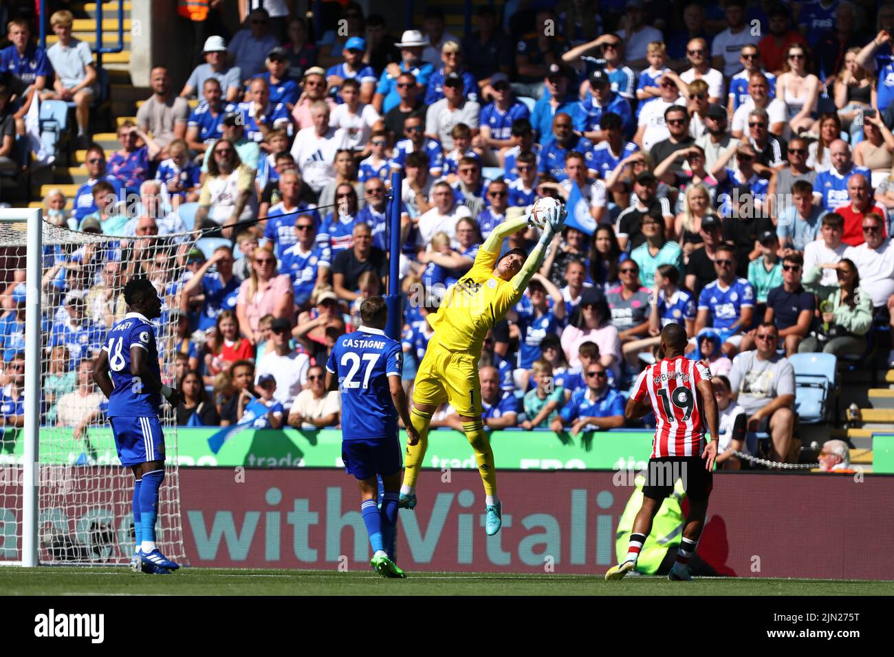 Danny Ward of Leicester City gathers the ball - Leicester City v ...
