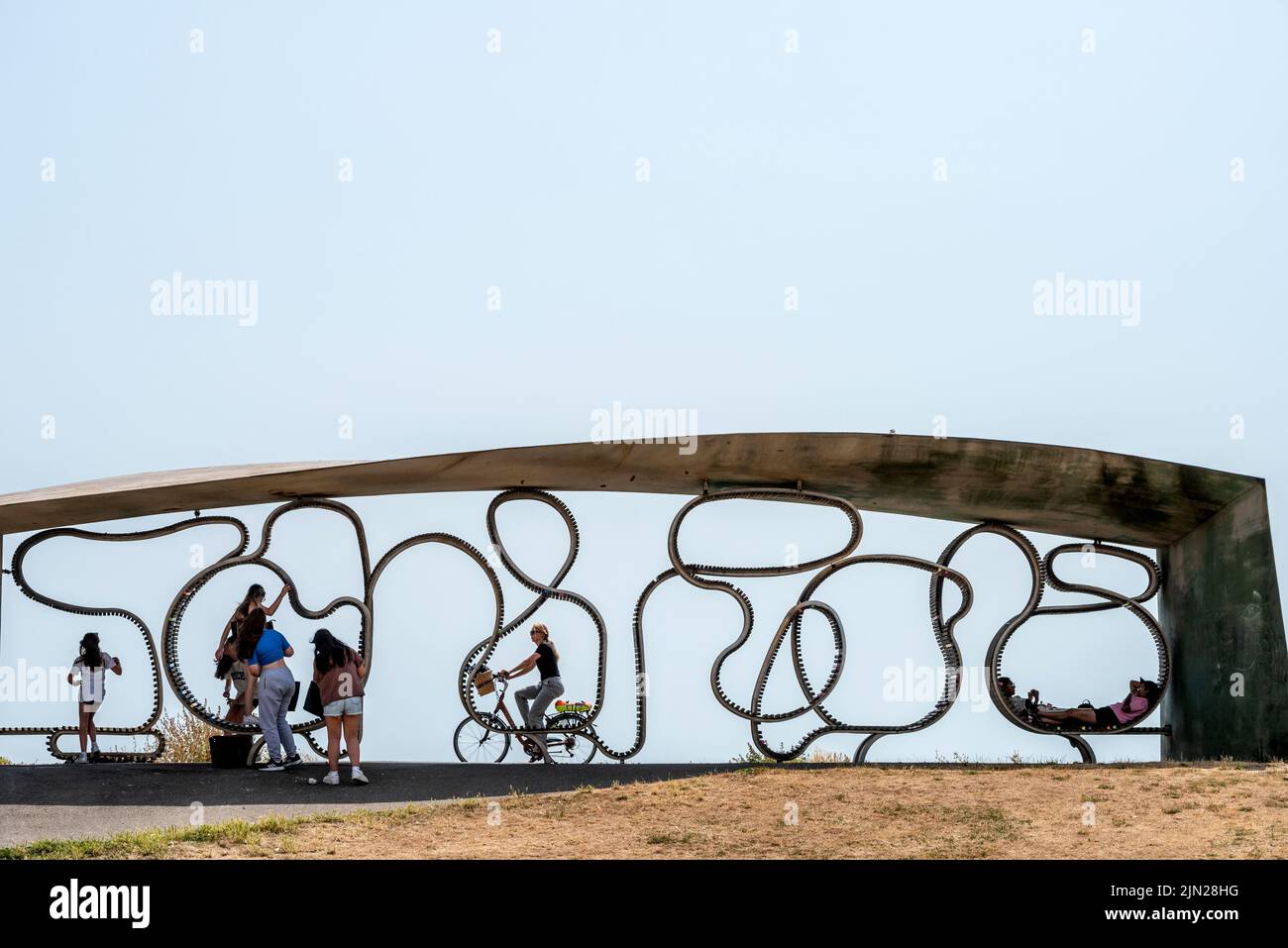 Littlehampton, July 21st 2022: The Long Bench on the beach Stock Photo ...