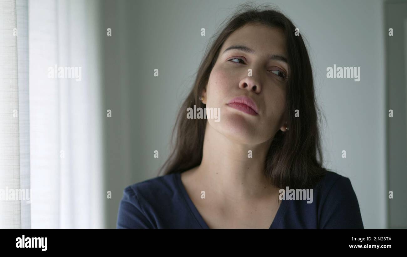 One confused woman thinking deeply about solution. Person in dilemma ...