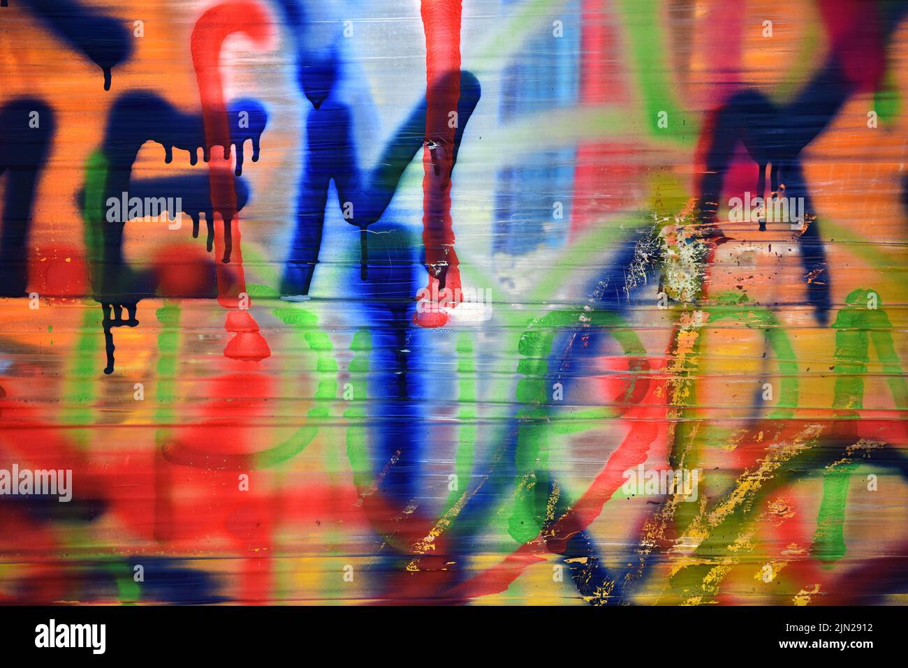Children's drawings and coloring with paints on plastic wrapping paper ...