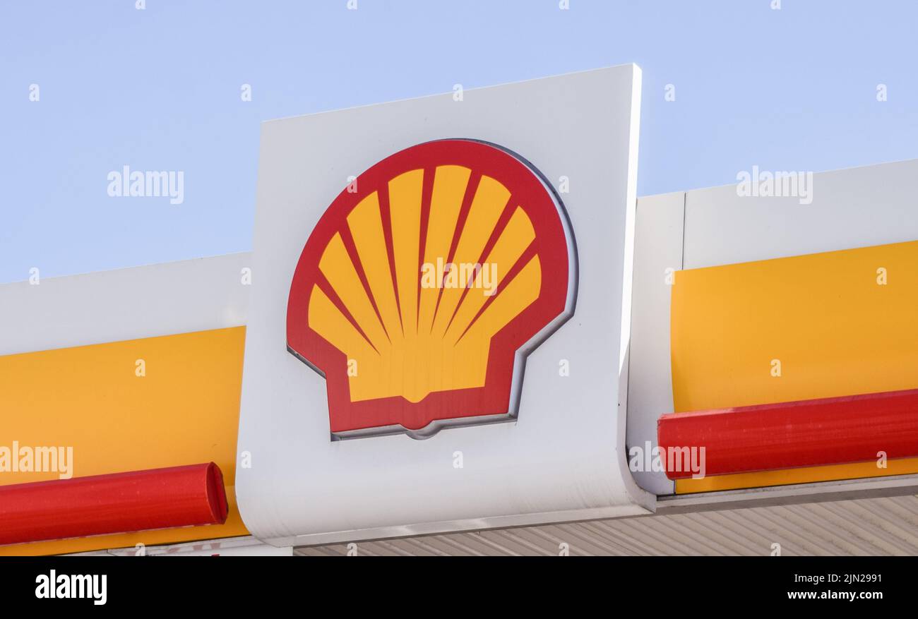 General view of the Shell logo at a petrol station in London. (Photo by ...