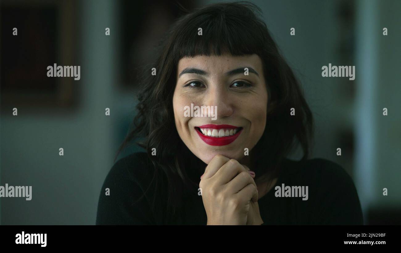 Grateful woman expressive face portrait. Delighted young person ...