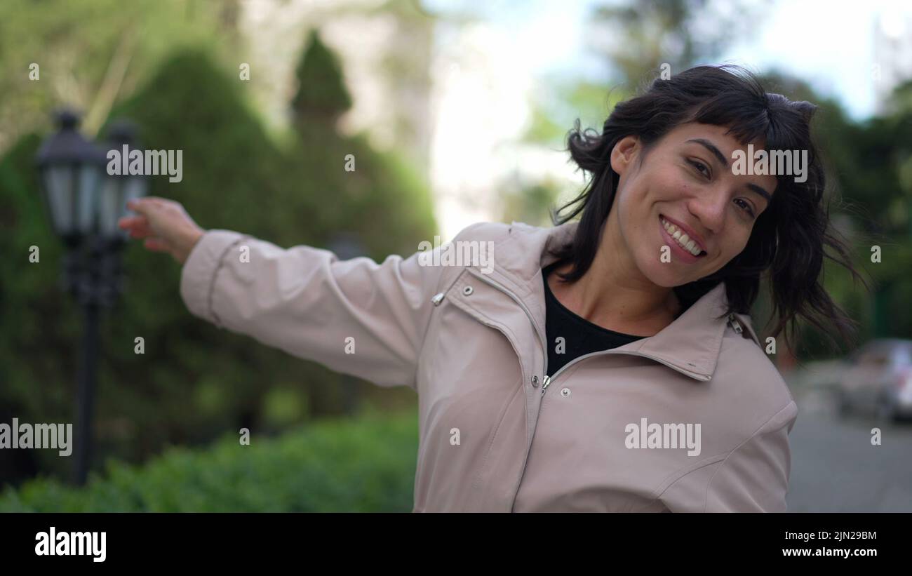 Carefree woman jumping with joy enjoying life. Female person ...