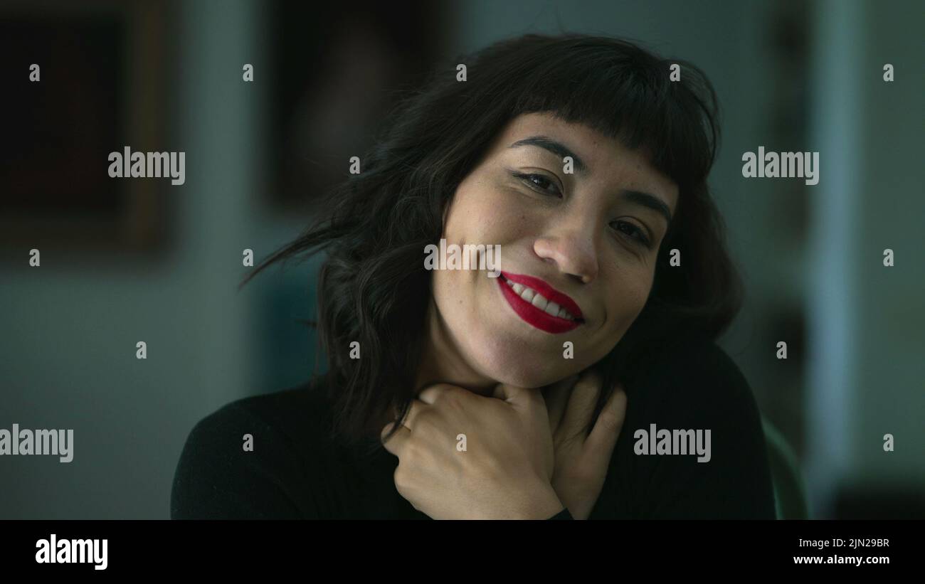 Grateful woman expressive face portrait. Delighted young person ...