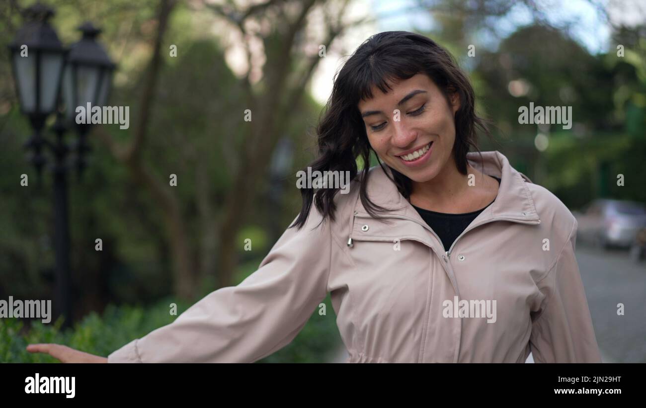 Carefree woman jumping with joy enjoying life. Female person ...