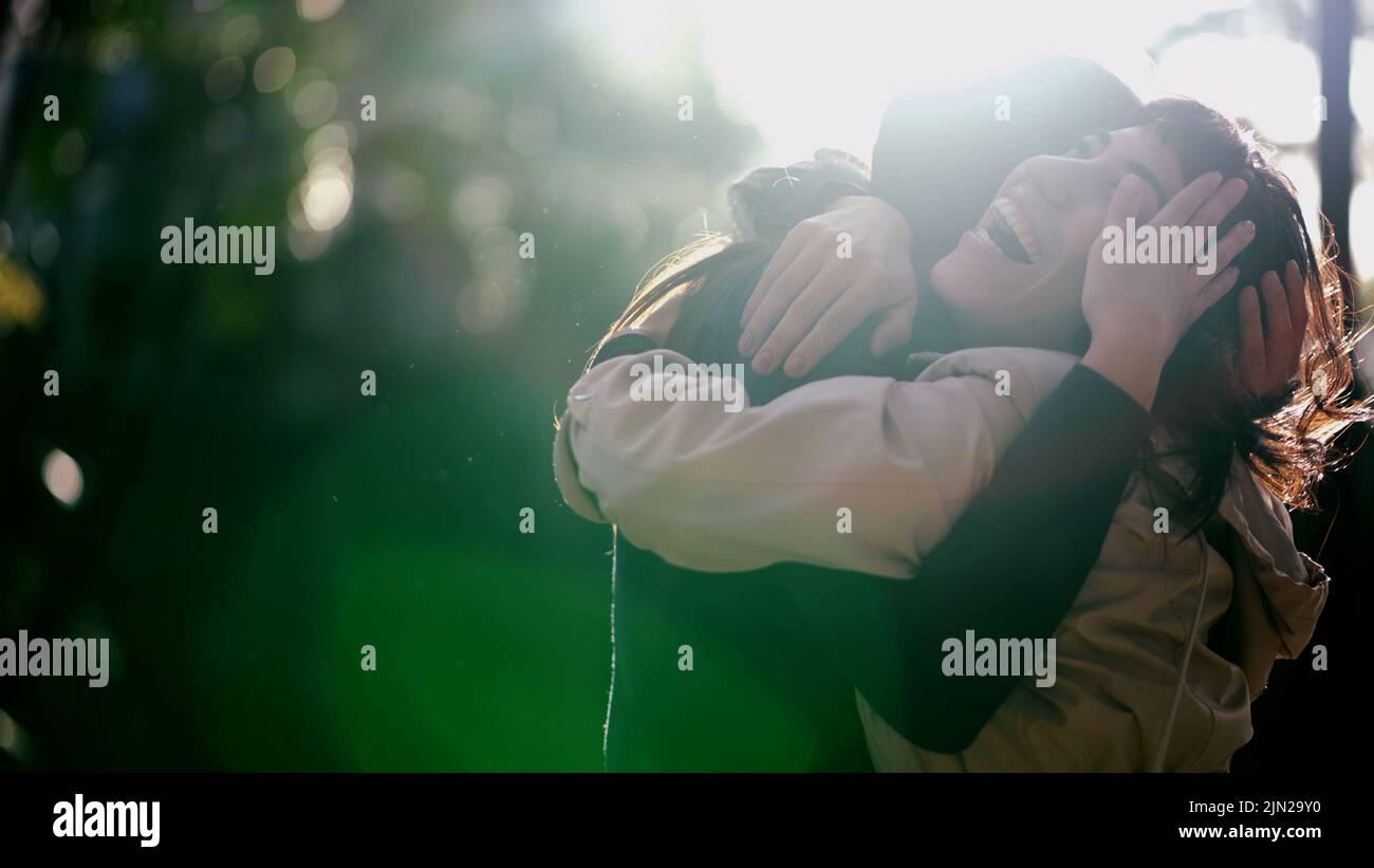 Two best friends reunion. Female friendship hug and embrace. Friends ...