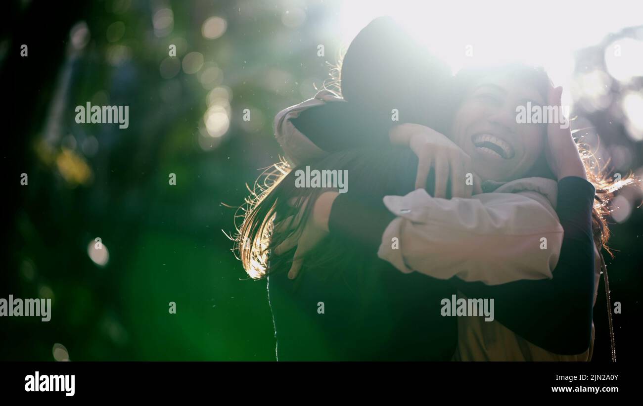 Two best friends reunion. Female friendship hug and embrace. Friends ...