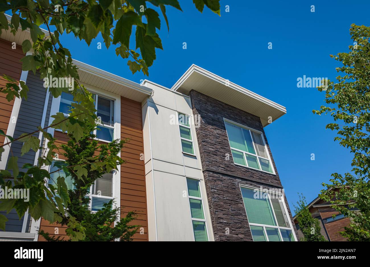 Neighborhood new modern houses building in BC, Canada. Canadian modern ...