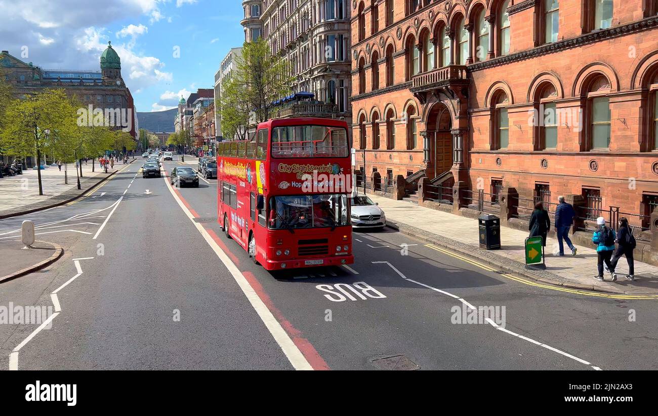 Sightseeing Bus in the city of Belfast - BELFAST, UK - APRIL 25, 2022 ...