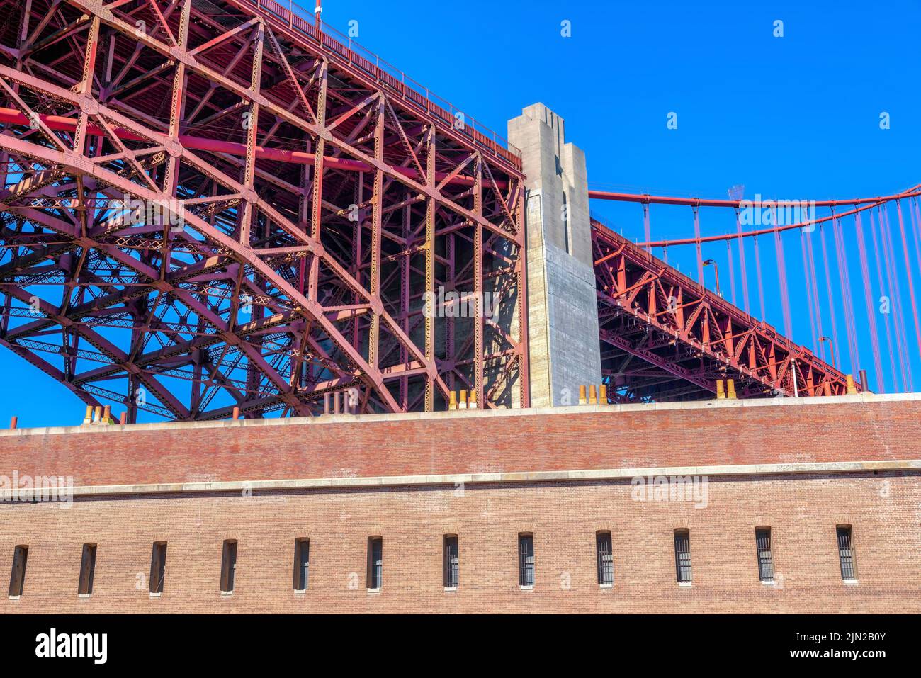 Support beams of the Golden Gate Bridge in San Francisco, CA. There is ...