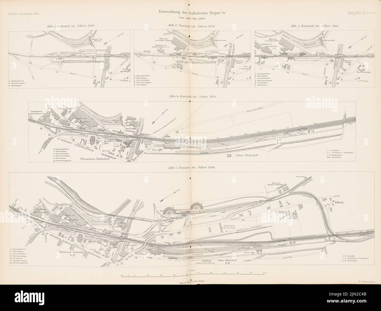 Hagen train station development 1849 1890 plan 1 hi-res stock ...