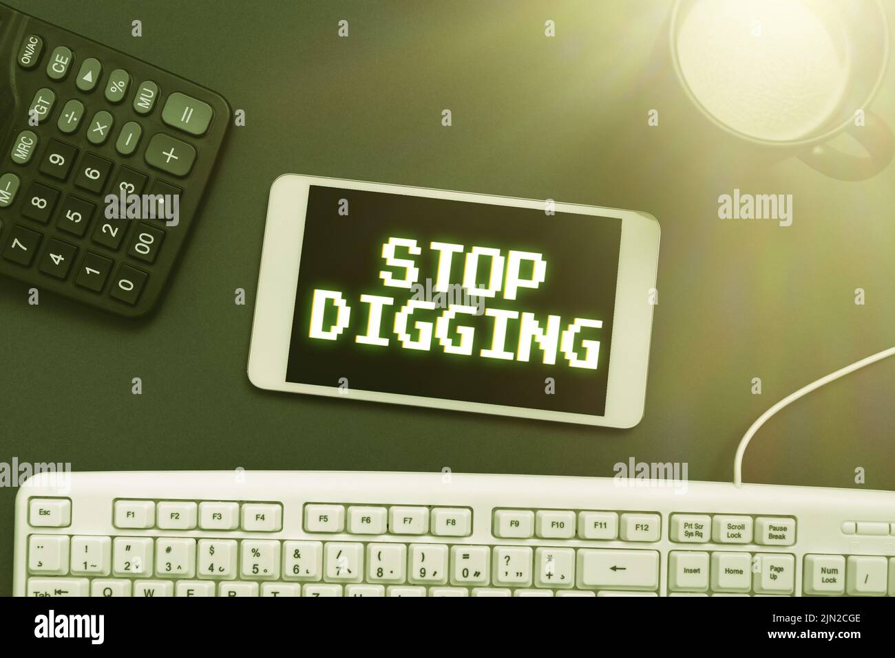 Text caption presenting Stop Digging. Word for Prevent Illegal ...