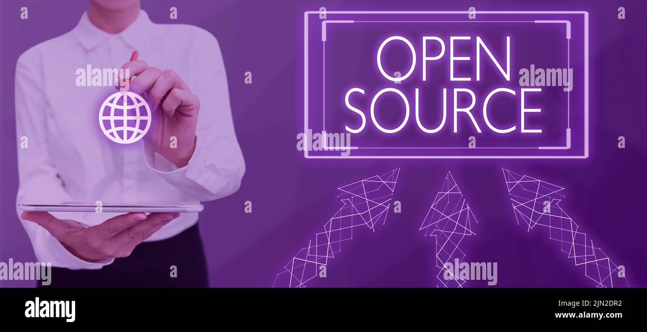 Text showing inspiration Open Source. Word Written on denoting software which original source ...