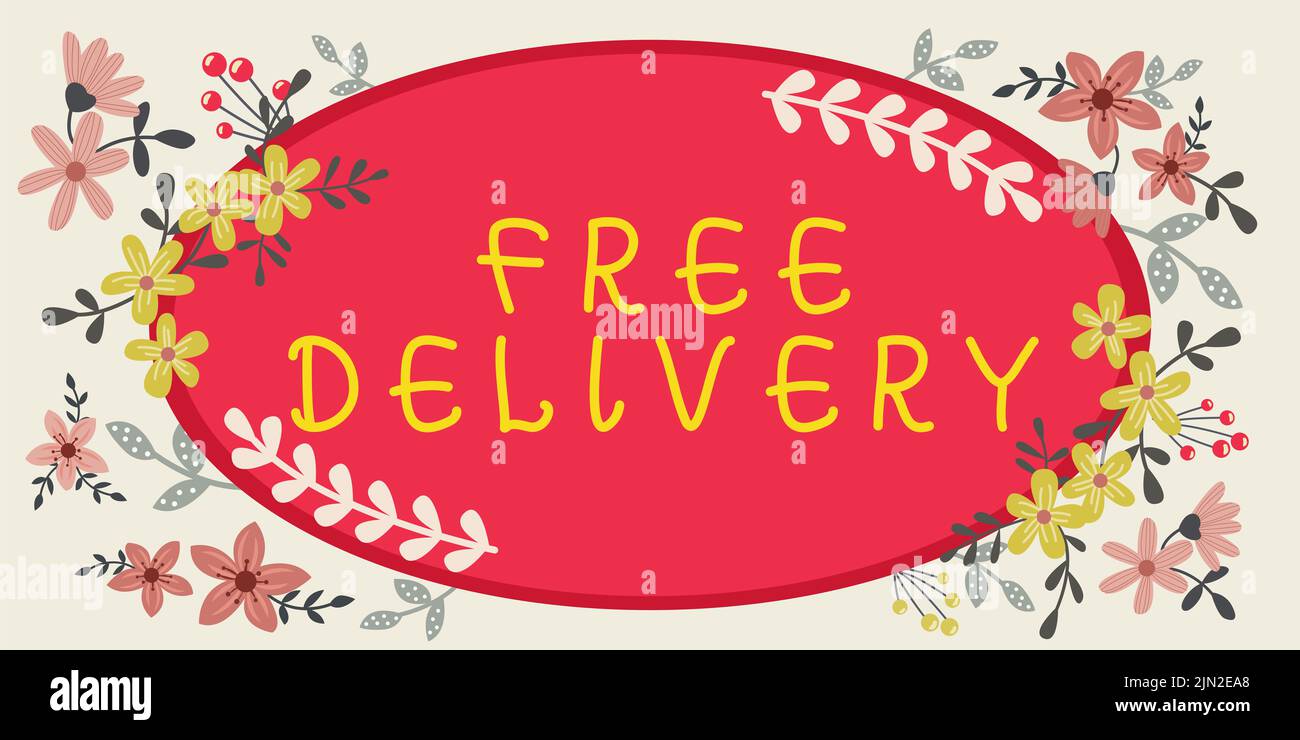 Sign displaying Free Delivery. Internet Concept Shipping Package Cargo ...