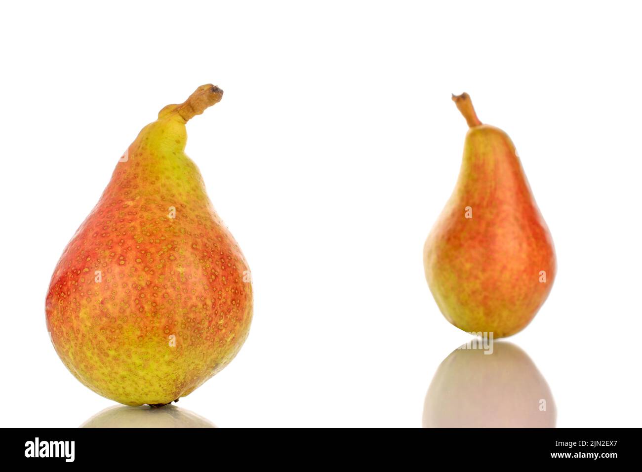 Two organic juicy pears, close-up, isolated on a white background Stock ...