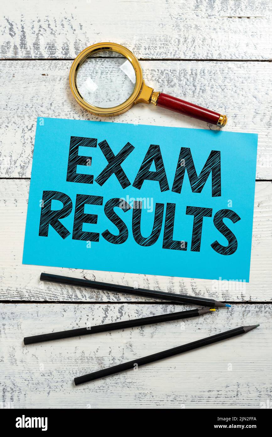 Text caption presenting Exam Results. Concept meaning An outcome of a ...