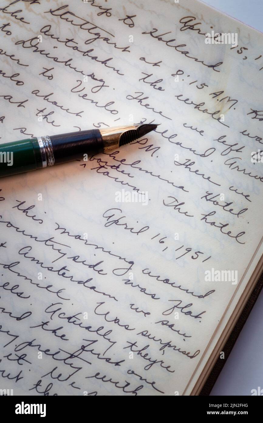 Vintage 1951 Personal handwritten travel diary and fountain pen, USA ...